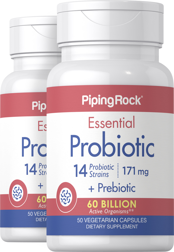 Essential Probiotic 14 Strains 60 Billion Organisms + Prebiotic, 50 Veg ...